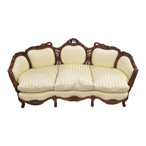 Antique French Louis Xv Pierce Carved Swan Triple Back Sofa Couch