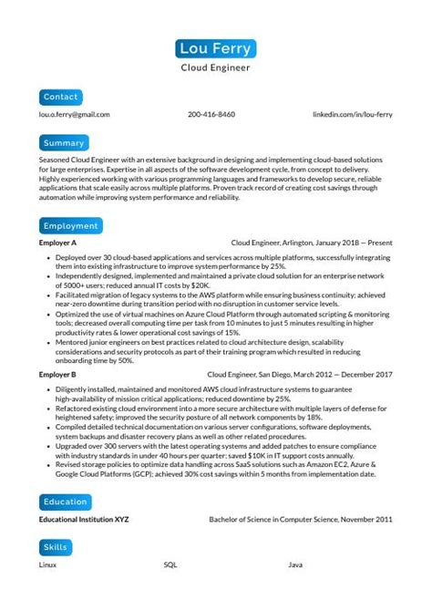 Cloud Engineer Resume Cv Example And Writing Guide