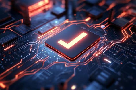 Futuristic Glowing Checkmark On Digital Circuit Board Technology