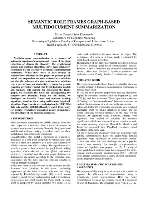 pdf semantic role frames graph based multidocument summarization