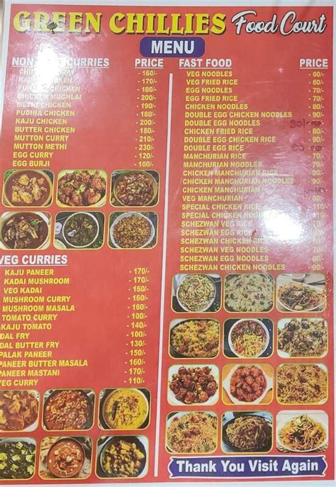 Menu At Green Chillis Food Court Hyderabad