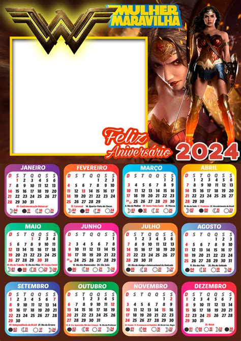 Moldura Calendário 2024 Feliz Aniversário Mulher Maravilha Png Imagem