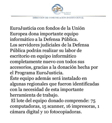 Poder Judicial Hn On Twitter Defensahn Recibe Equipo Inform Tico Por