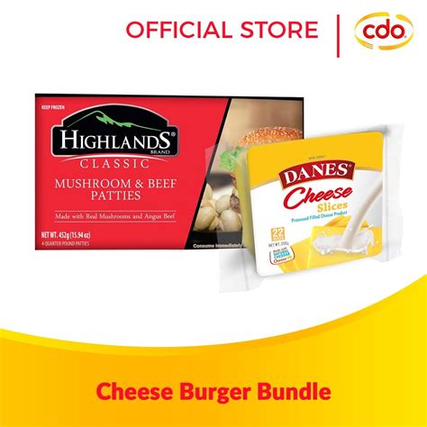 Cdo Cheese Burger Bundle Mushroom And Beef Patties 452g Danes Sliced
