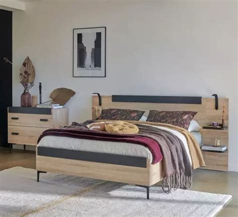 Double Bed First Meubles Célio Contemporary With Headboard With Shelf