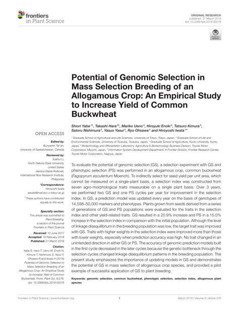 Pdf Potential Of Genomic Selection In Mass Selection Breeding Of An