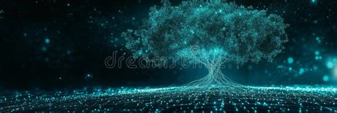 Abstract Glowing Tree Of Life With Neural Network Roots Growth And