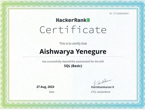 Aishwarya Yenegure On Linkedin Sql Database Hackerrank