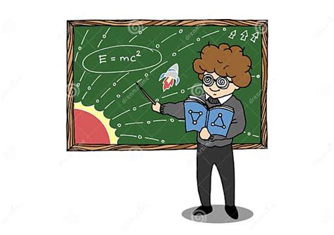 Гений учит Emc2 физике нарисованная рука вектора символов шаржа значка