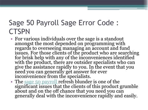 Ppt Sage 50 Payroll Sage Error Code Ctspn Powerpoint Presentation Free Download Id 8096016