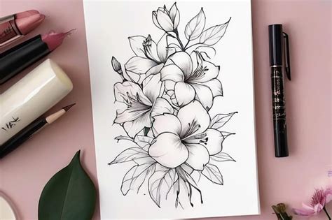 Floral Line Art Tattoo Design Premium AI Generated Image