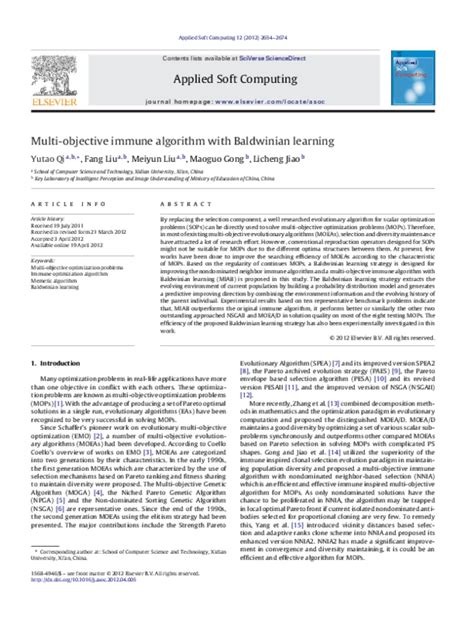 Pdf Multi Objective Immune Algorithm With Baldwinian Learning