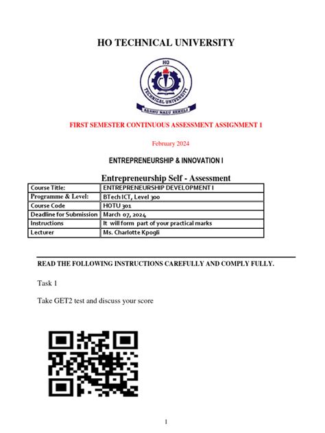 Individual Assigment Self Assessment Pdf Entrepreneurship
