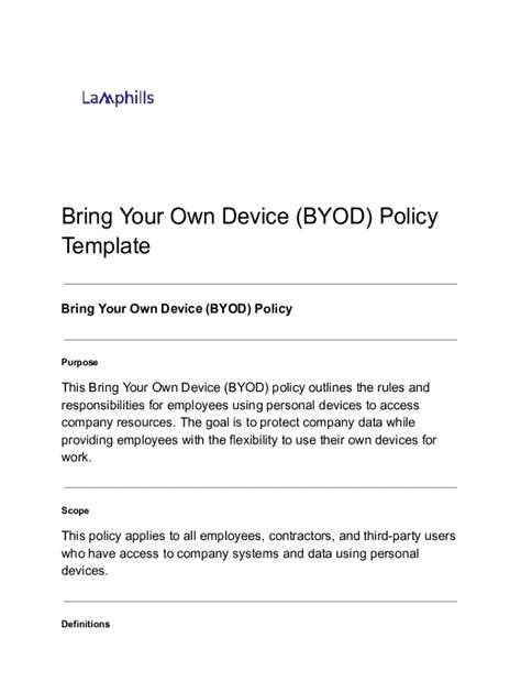 Fillable Online Bring Your Own Device Byod Policy Sample Template
