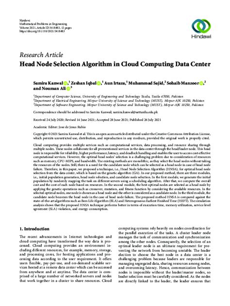 Pdf Head Node Selection Algorithm In Cloud Computing Data Center
