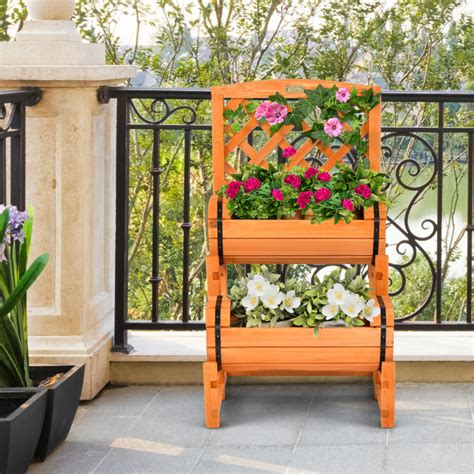 2 Tier Raised Garden Bed With 2 Cylindrical Planter Boxes And Trellis