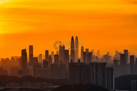 深圳城市天际线夕阳剪影高清图片下载 正版图片700837484 摄图网