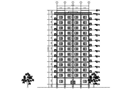 Elevation Drawing Of Multistorey Building In Autocad 2d Drawing Dwg File Cad File
