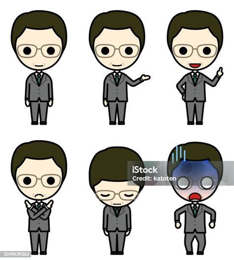 아이콘 스타일의 캐릭터 양복을 입은 중년 남성의 다양한 포즈 가리키기에 대한 스톡 벡터 아트 및 기타 이미지 가리키기 거절