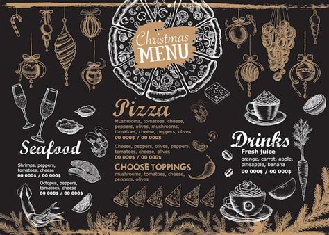 크리스마스 메뉴 카페 음식 전단지 레스토랑 메뉴 템플릿 디자인 프리미엄 벡터