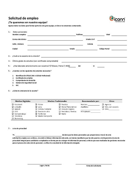 Solicitud De Empleo Iconn Pdf