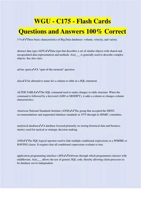 WGU C Flash Cards Questions And Answers Correct WGU Stuvia US