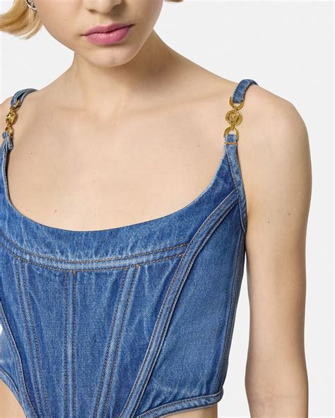 Medusa 95 Denim Corset Top Versace
