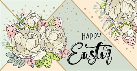꽃 가지와 계란 부활절 화환 비문 해피 부활절 날 직물 엽서 및 배경 화면 직물 종이 카드 초대장 인쇄 개념에 대한 스톡 벡터 아트 및 기타 이미지 Istock