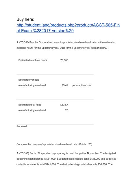 ACCT 505 Final Exam 2017 Version PDF