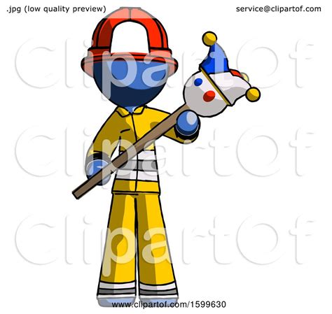 Blue Firefighter Fireman Man Holding Jester Diagonally By Leo