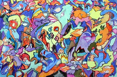 An Abstract Painting With Many Colors And Shapes