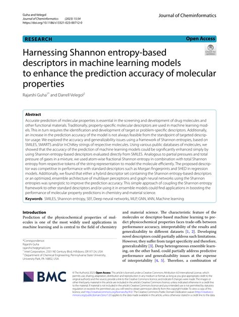 Pdf Harnessing Shannon Entropy Based Descriptors In Machine Learning