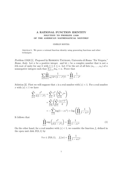 Pdf A Rational Function Identity