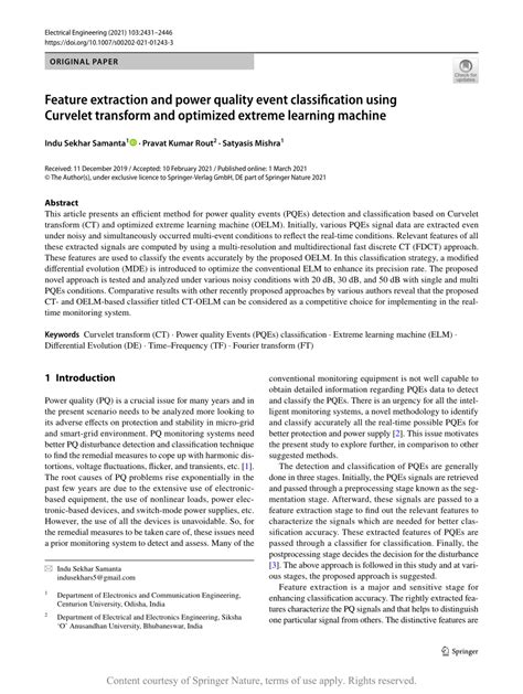 Feature Extraction And Power Quality Event Classification Using Curvelet Transform And Optimized
