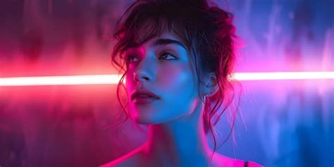 Premium Photo Beautiful Young Woman In A Neon Light Top Centered