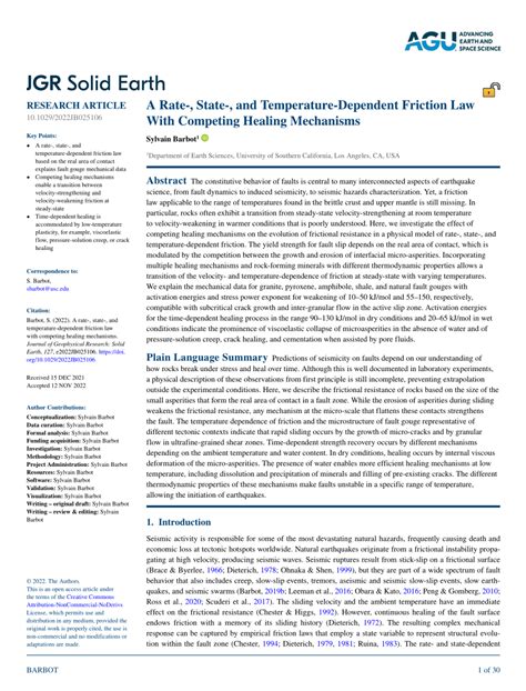 Pdf A Rate‐ State‐ And Temperature‐dependent Friction Law With