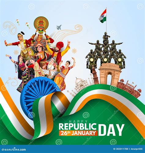 Happy Republic Day India Concept With Vector Illustration Of Fighter