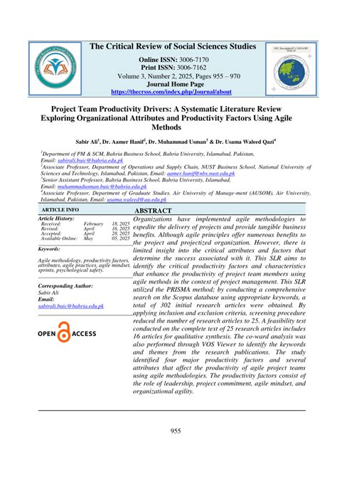 Pdf Project Team Productivity Drivers A Systematic Literature Review Exploring Organizational