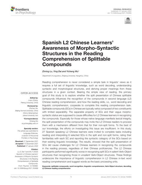 pdf spanish l2 chinese learners awareness of morpho syntactic