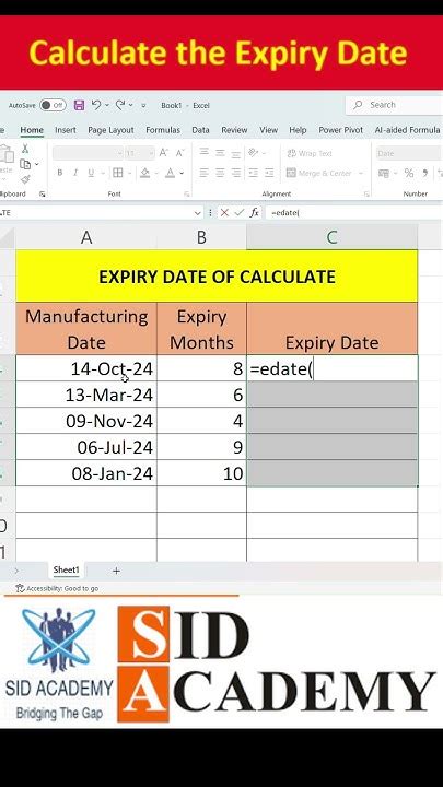 calculate expiry date in ms excel using edate formula exceltips