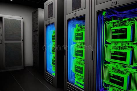thermal imaging of the server room and data center stock illustration
