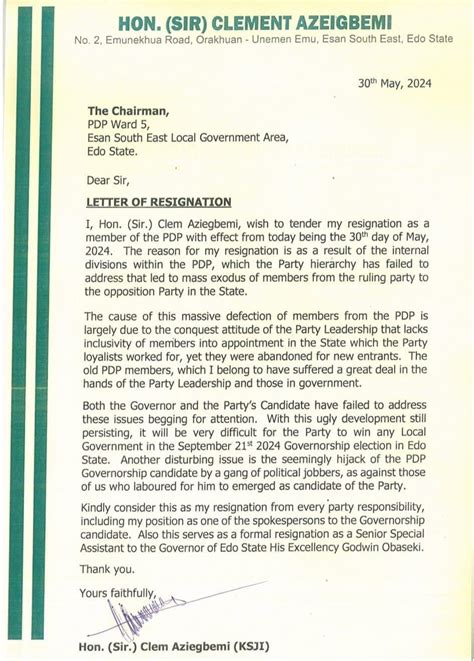 Guber Race Crack In Edo Pdp As Aziegbemi Dumps Party Uptown Press Ng