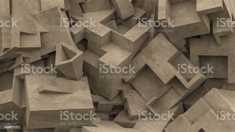 콘크리트 모양 벽 기하학적 큐브와 선 패턴 무작위 디자인 배경 3d 그림 0명에 대한 스톡 사진 및 기타 이미지 0명 3