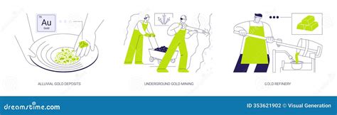 Gold Mining Concept Tiny Miner Characters Working On Quarry With Tools Transport And Technique