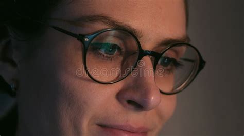 Portrait Of A Female Working At The Computer In The Night Stock Video