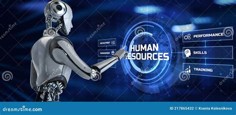 Hr Human Resources Automation Rpa Robot Pressing Button On Screen 3d Render Stock Illustration