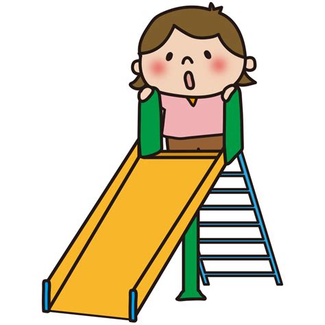 すべり台で遊ぶ子供（女の子）の無料 フリー イラスト かわいい手描きの無料素材「てがきっず」保育園・小学校・介護施設にぴったりのフリー素材イラスト