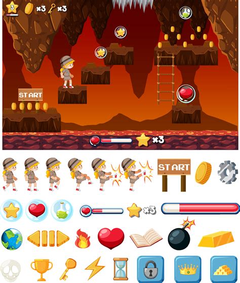 diseño de interfaz de juego de plataforma con iconos aislados 8387045