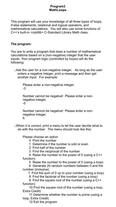 Solved Program3 MathLoops This Program Will Use Your Chegg