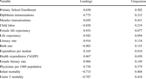 results from factor analysis averaged across the five imputed datasets